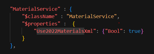 `MaterialService.Use2022Materials` is serialized internally as `Use2022MaterialsXml` · Issue ...