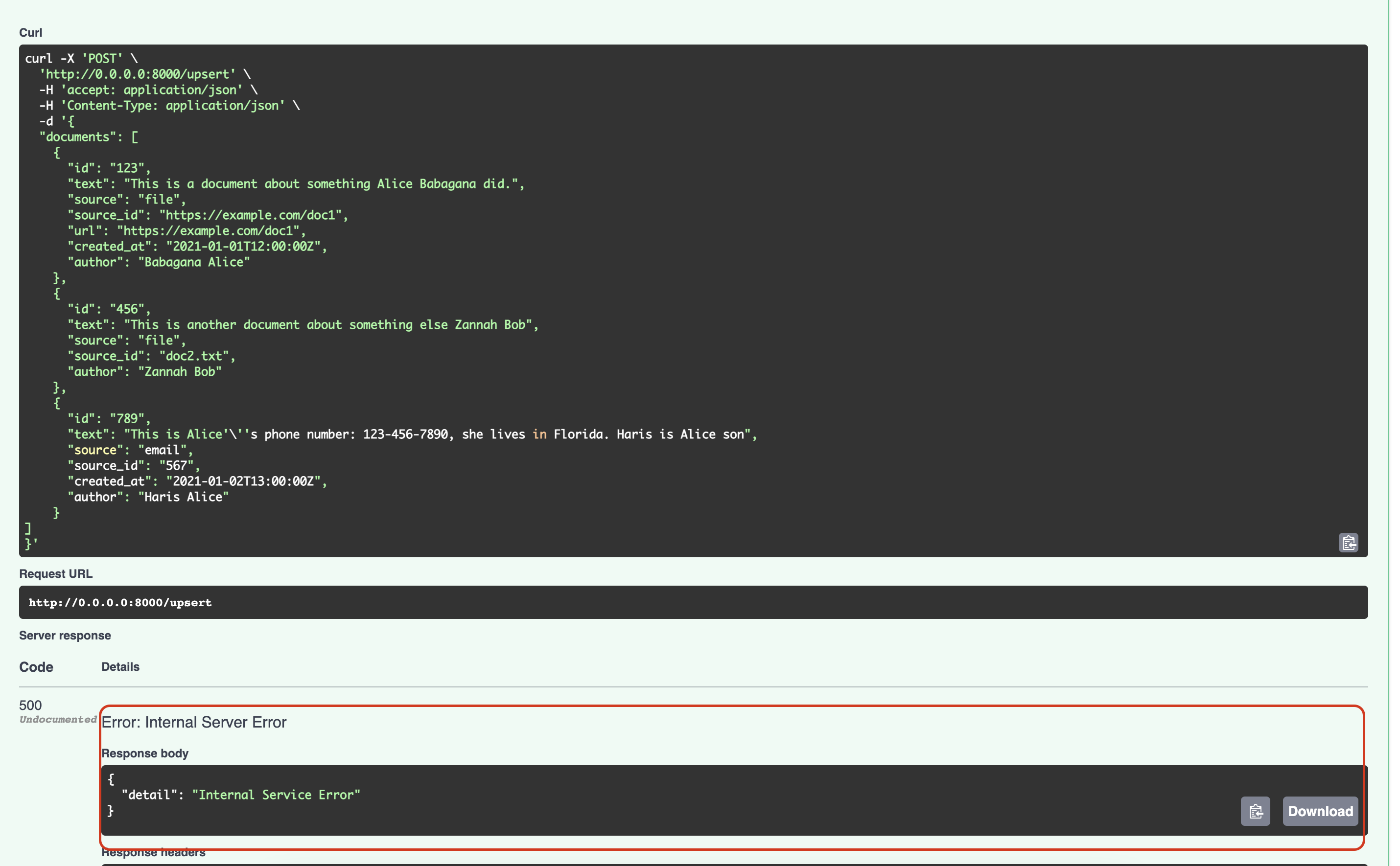 Upsert Endpoint Not Working - Internal Service Error · Issue #171 · openai/chatgpt-retrieval ...