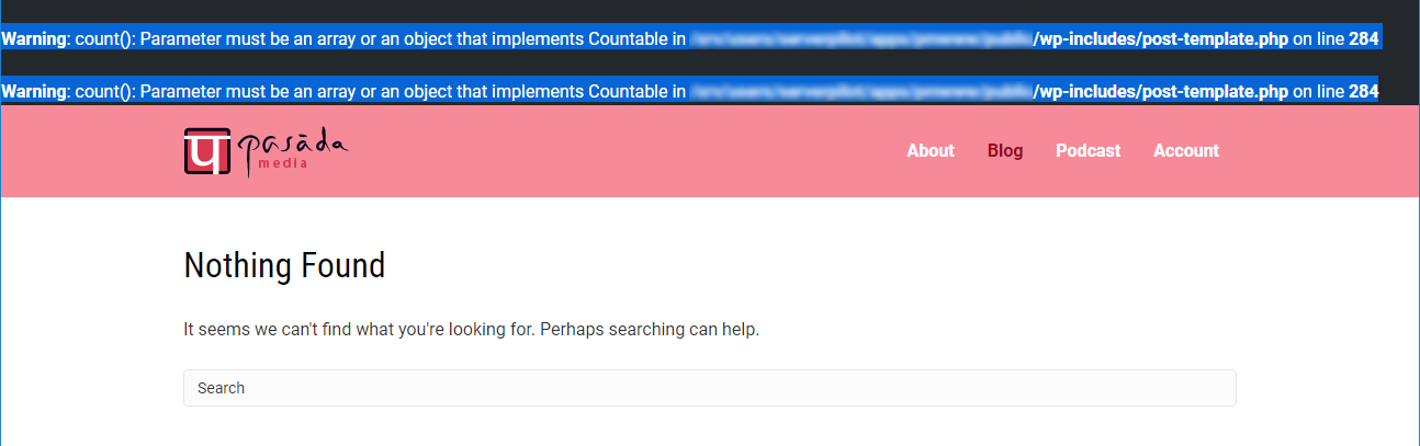 Warning: count(): Parameter must be an array or an object that implements Countable in .../wp ...