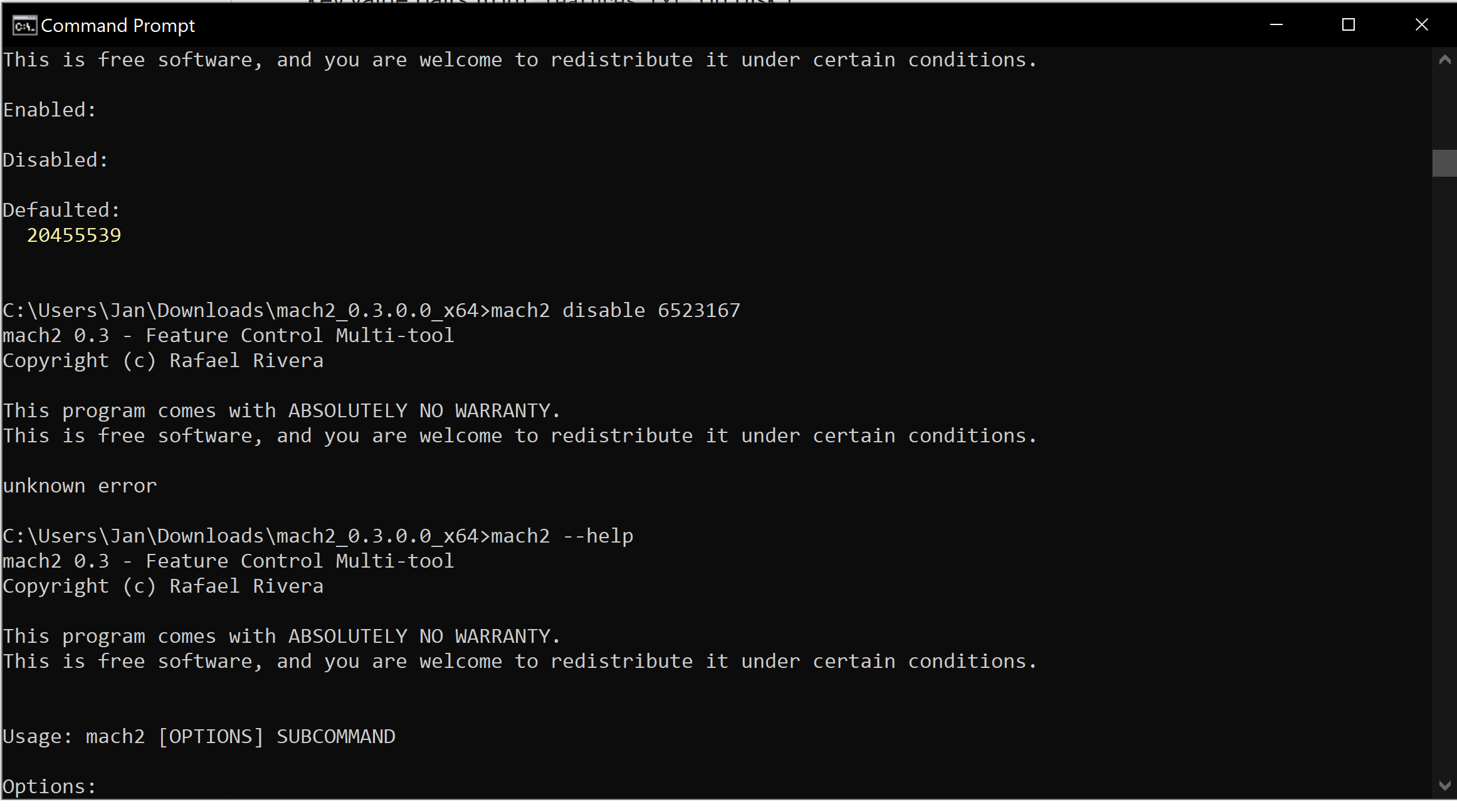 "unknown error" when trying to enable/disable features · Issue #18 ...