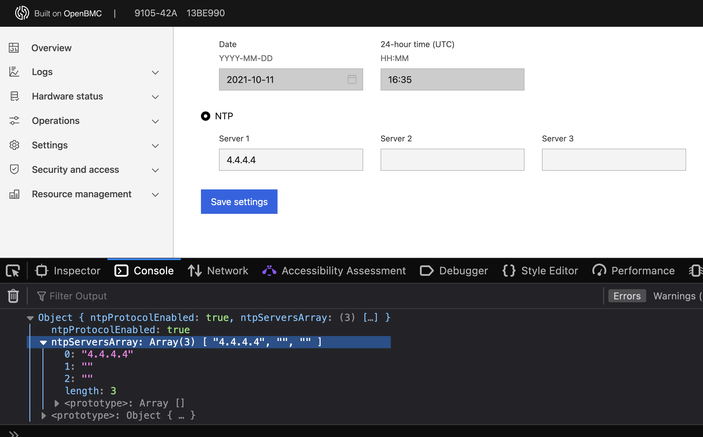 Date and time page should not patch empty string in NTP server array · Issue #81 · openbmc/webui ...