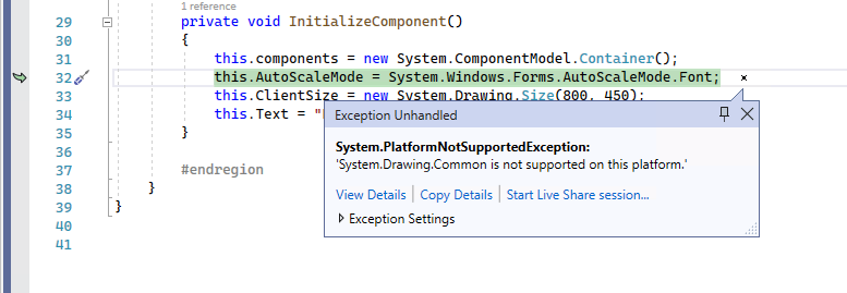 Unhandled exception about "System.Drawing.Common is not supported on this platform" occurs when ...