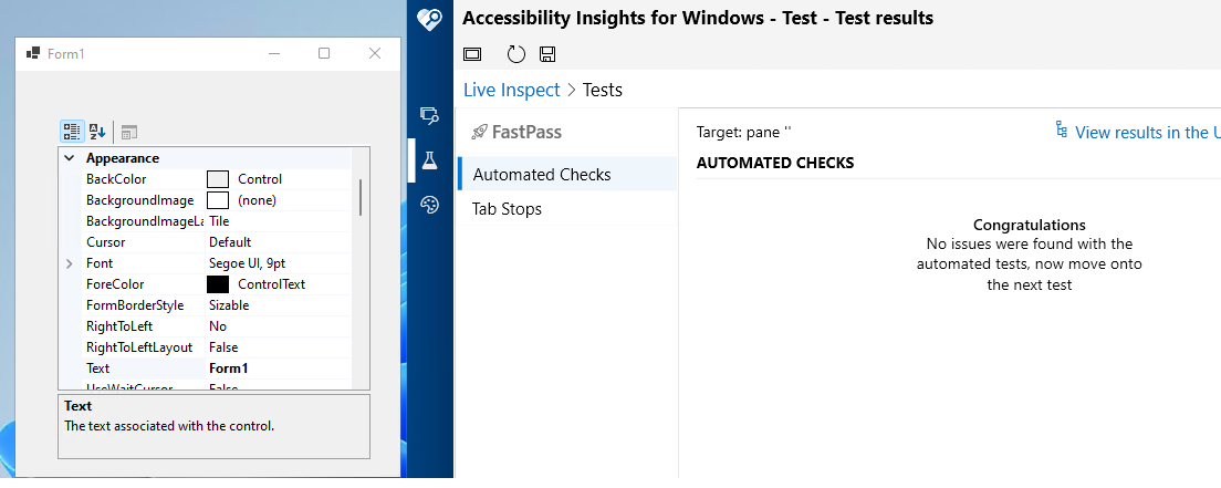 Accessibility: PropertyGrid: An onscreen element must not have a null BoundingRectangle property ...