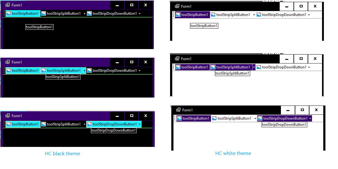 Accessibility: HighContrast: When RenderMode is System for toolStrip/statusStrip, the text of ...