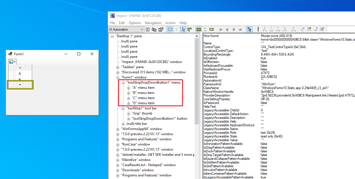 [Accessibility] Inspect: Cannot find toolStripScrollButtons in hierarchy of toolStripDropDown ...