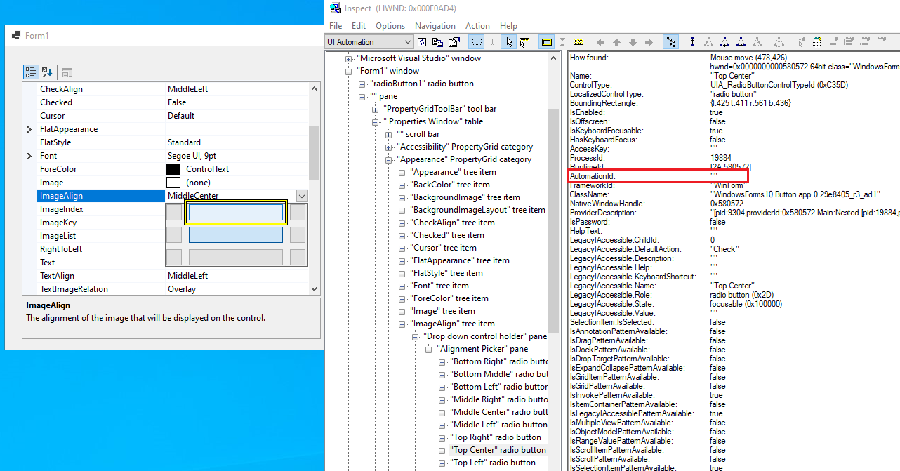 [Accessibility] AutomationID property should not be empty for dropdown items under ImageAlign ...