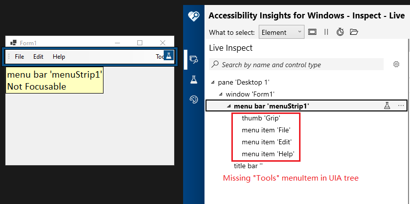 [Accessibility] The menuItem with Alignment: right setting is not displayed in UIA tree when ...