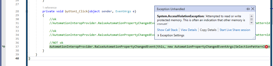 Windows Automation RaiseAutomationPropertyChangedEvent throws System.AccessViolationException ...