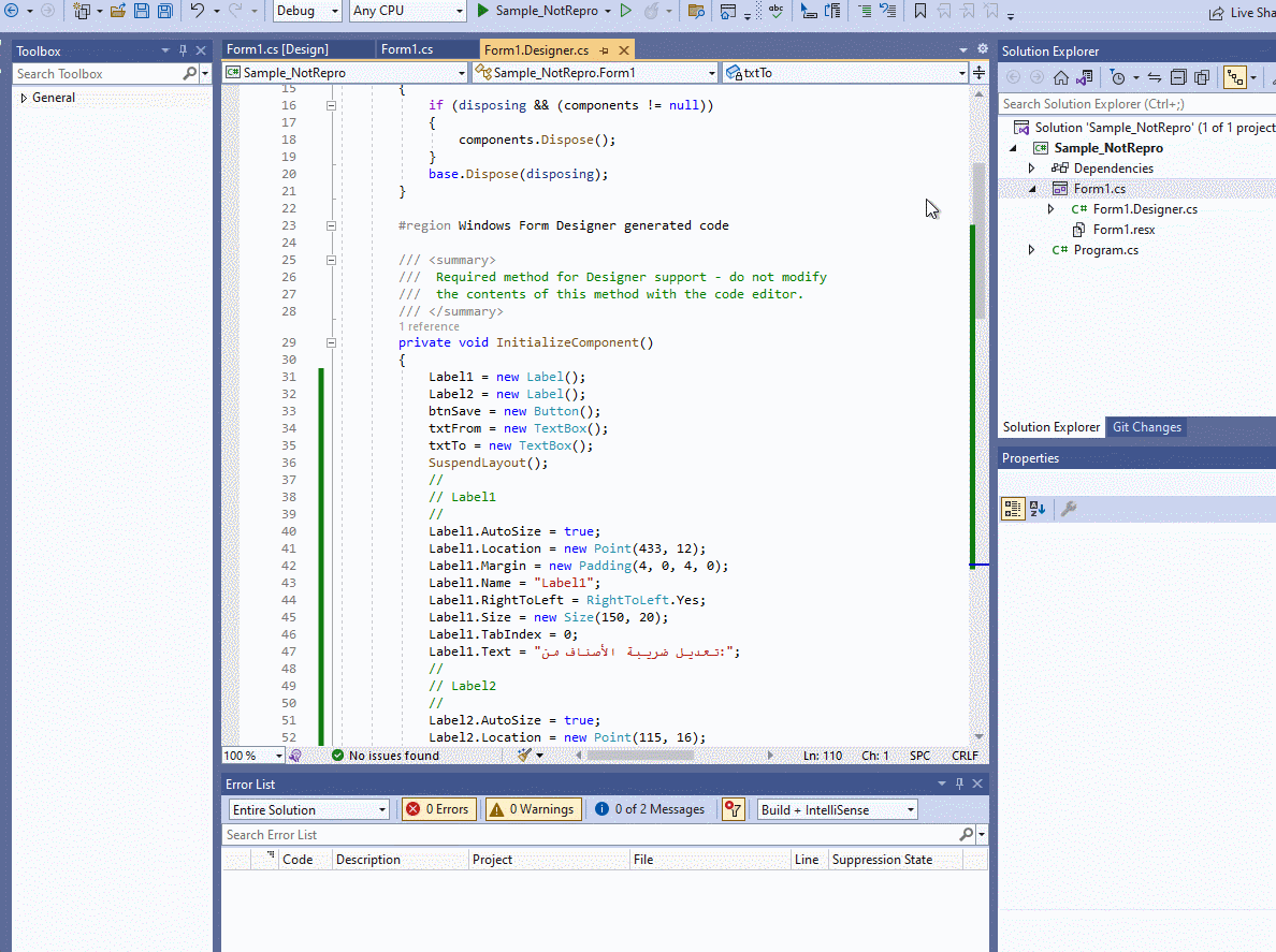 Saving after changing anything on some forms causes VS to hang. · Issue ...