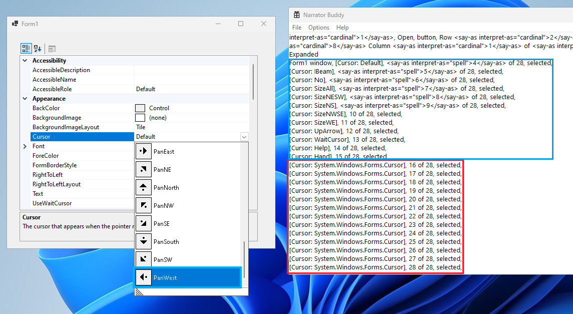 [Accessibility] Narrator cannot announce some cursor items with specific names · Issue #9464 ...