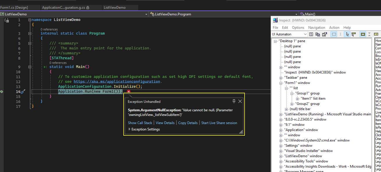 Net 90 Accessibility Tools An Unhandled Exception Pops Up When Editing List Item In