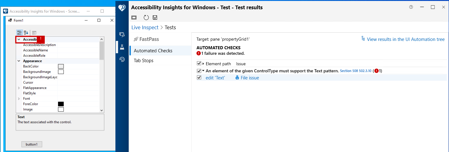[Accessibility] An element of the given ControlType must support the Text pattern for ...