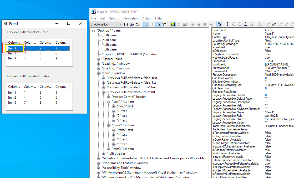 Accessibility: Inspect should be focus on the entire listView item row, not the first item when ...