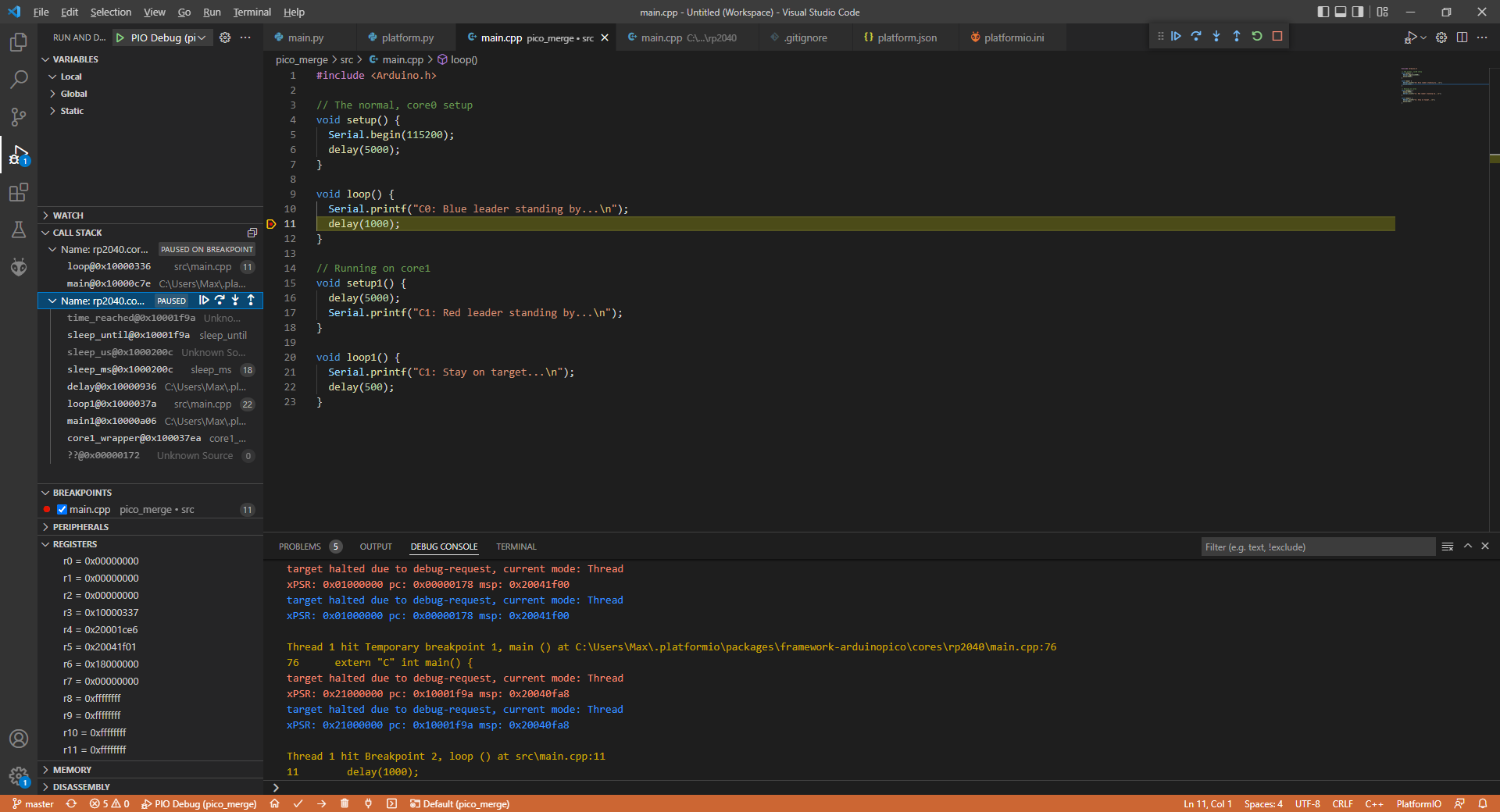 Multicore with picoProbe. · Issue #402 · earlephilhower/arduino-pico · GitHub