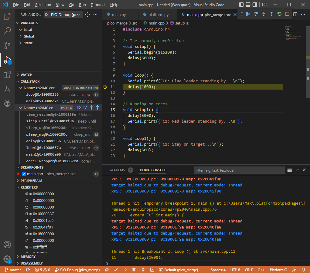 Multicore with picoProbe. · Issue #402 · earlephilhower/arduino-pico · GitHub