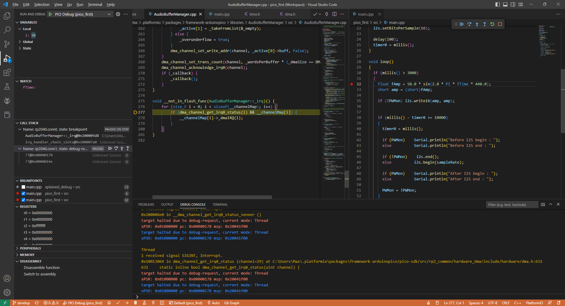 Repeatedly starting/ending I2S crashes? · Issue #1162 · earlephilhower/arduino-pico · GitHub