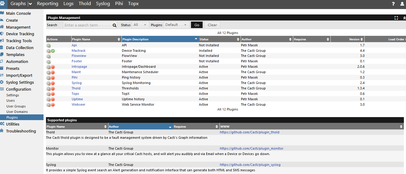 List of supported plugins, dashboard, links to documentation · Issue #4052 · Cacti/cacti · GitHub