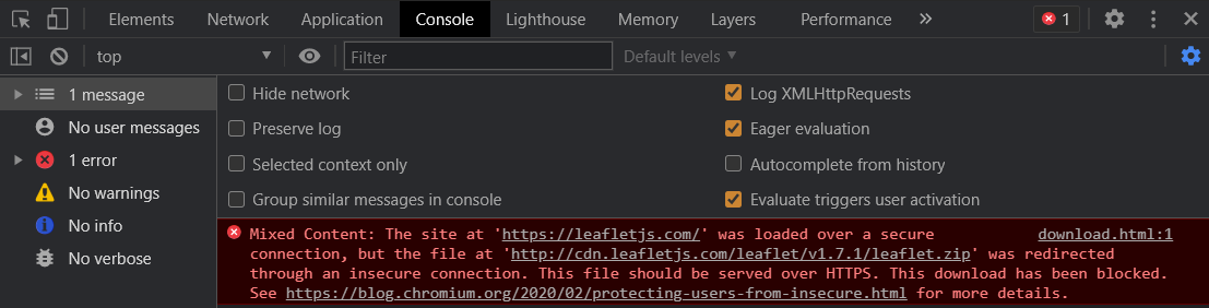 [bug] Leaflet download is blocked due to Mixed Content · Issue #7500 · Leaflet/Leaflet · GitHub