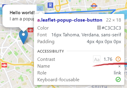 Popup's close button does not have sufficient contrast · Issue #7539 · Leaflet/Leaflet · GitHub
