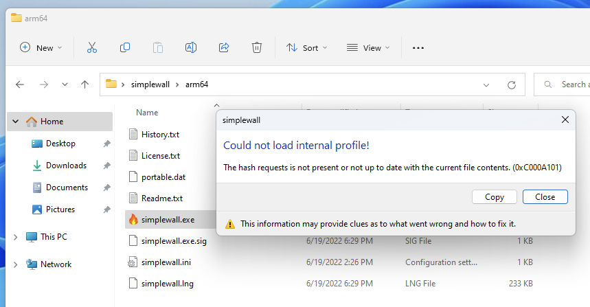 Crash on Windows 11 ARM after 3.6.2 update · Issue #1228 · henrypp/simplewall · GitHub
