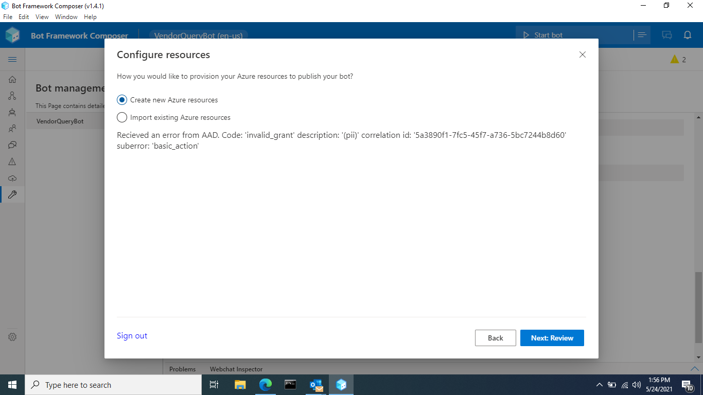 Publishing bot giving error 'invalid_grant' description: '(pii)' · Issue #7879 · microsoft ...