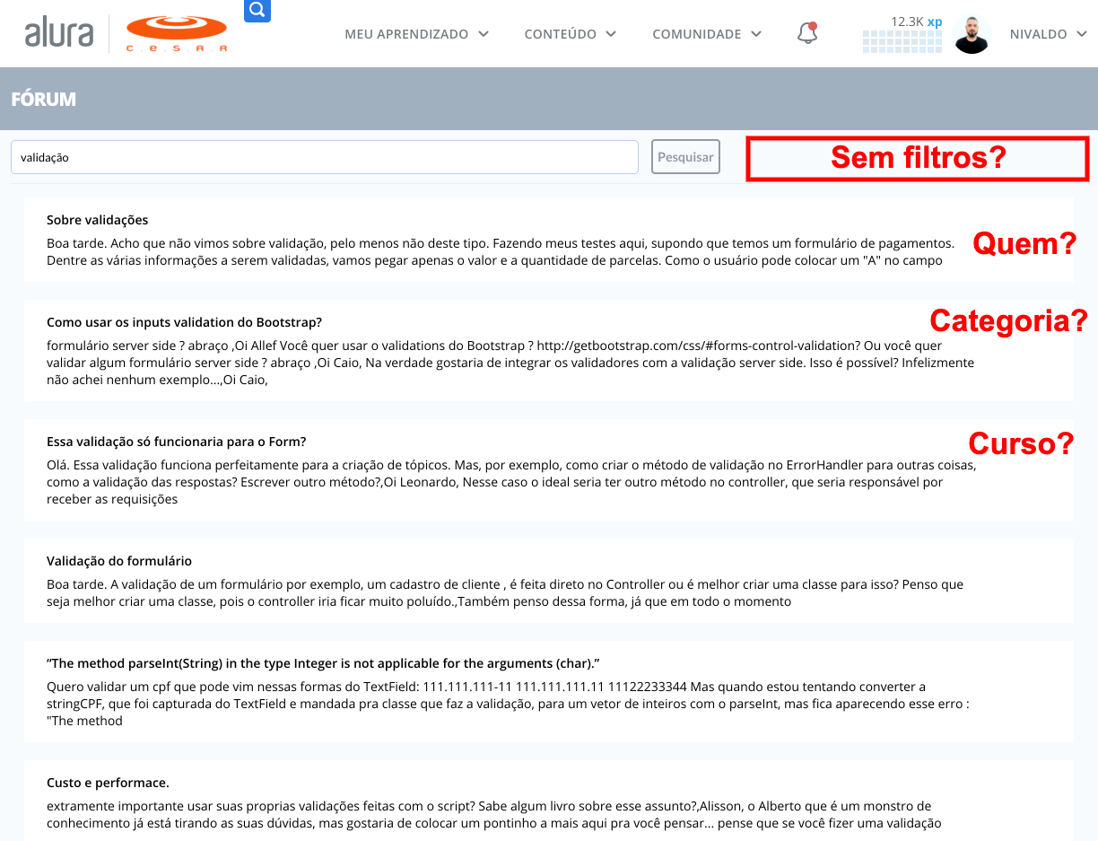 Pesquisa por texto no fórum da Alura não contempla filtros selecionados · Issue #546 · caelum ...