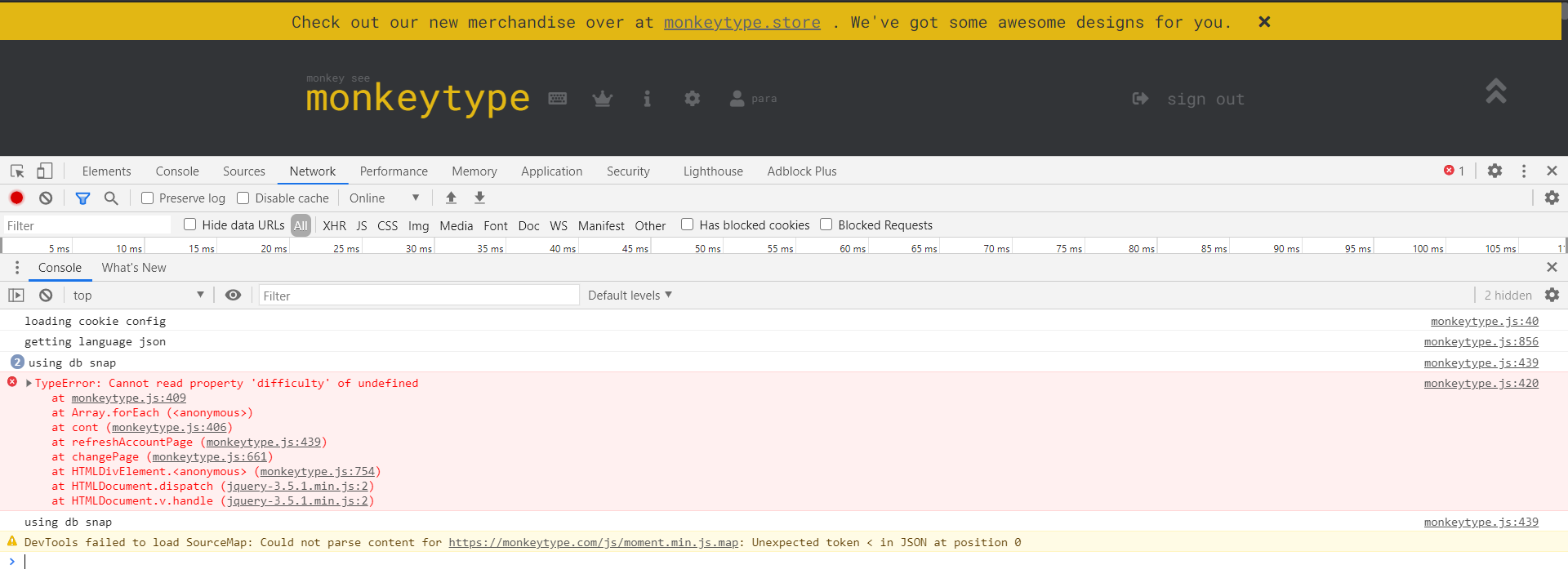Personal stats fail to load when a tag is present · Issue #771 · monkeytypegame/monkeytype · GitHub