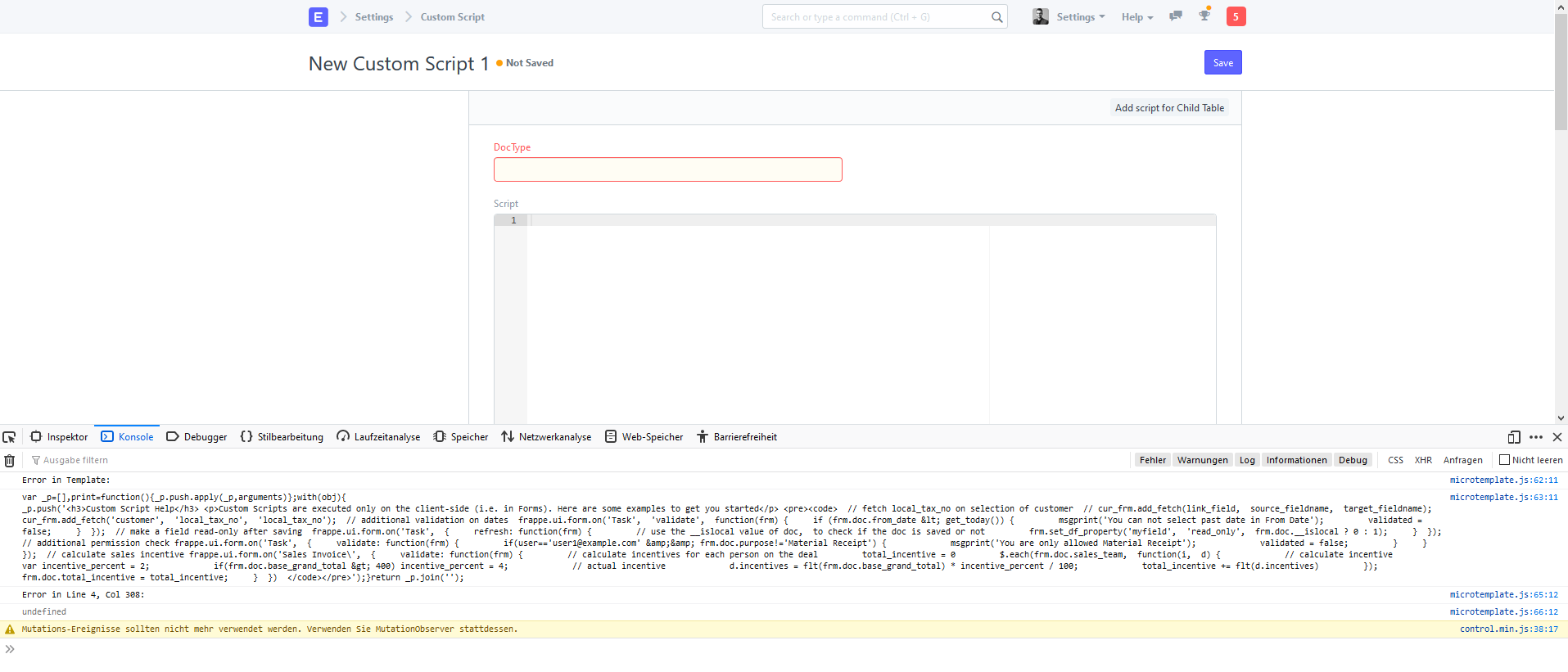 JS error on creating new custom script · Issue #8626 · frappe/frappe ...