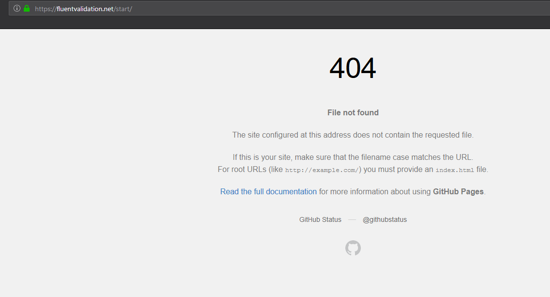 Documentation returning 404 · Issue #1127 · FluentValidation/FluentValidation · GitHub