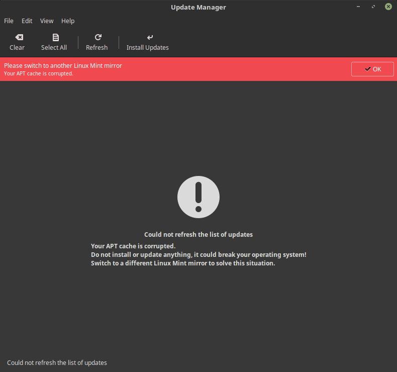 Stuck on corrupted cache on Mint 18.3 · Issue #363 · linuxmint/mintupdate · GitHub