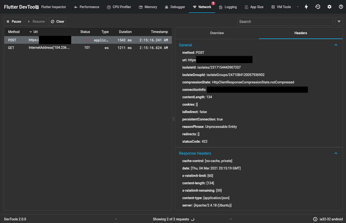 Flutter Dev Tools 2.0.0 Not displaying Response and Cookies tab inside of Network Tabs · Issue ...