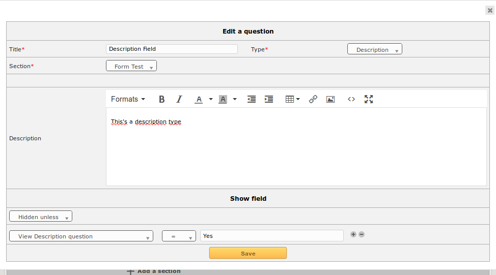 It does not hide question descrition type. · Issue #1019 · pluginsGLPI/formcreator · GitHub