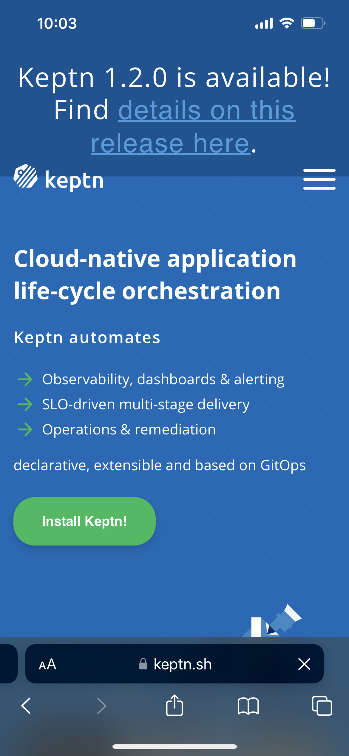 Banner Breaks Mobile Rendering · Issue 1626 · Keptn · Github