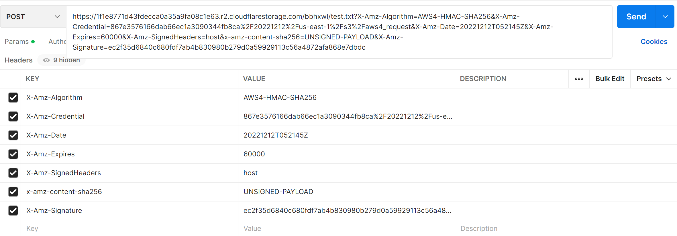 Is sig-v4 supported? I use r2 of cloudflare to generate a presignature url with an error ...