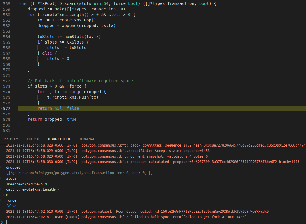 `addImpl` in txpool.go incorrectly reports that the pool is full, even if empty, due to overflow ...