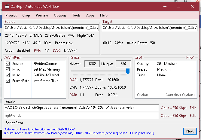 Script error: there is no function named 'SetMTMode' · Issue #52 · Revan654/staxrip · GitHub