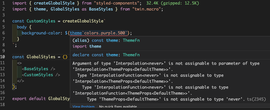 Type error when applying the `theme` macro inside the `createGlobalStyle` function · Issue #599 ...