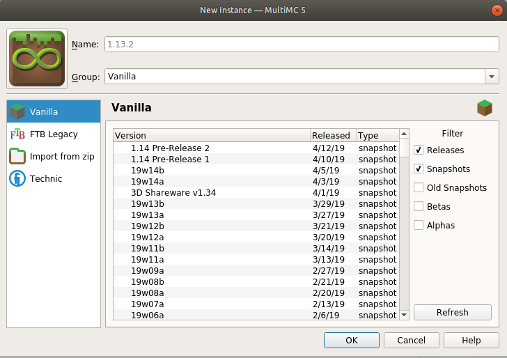 Minecraft prereleases not showing up · Issue #2615 · MultiMC/Launcher ...