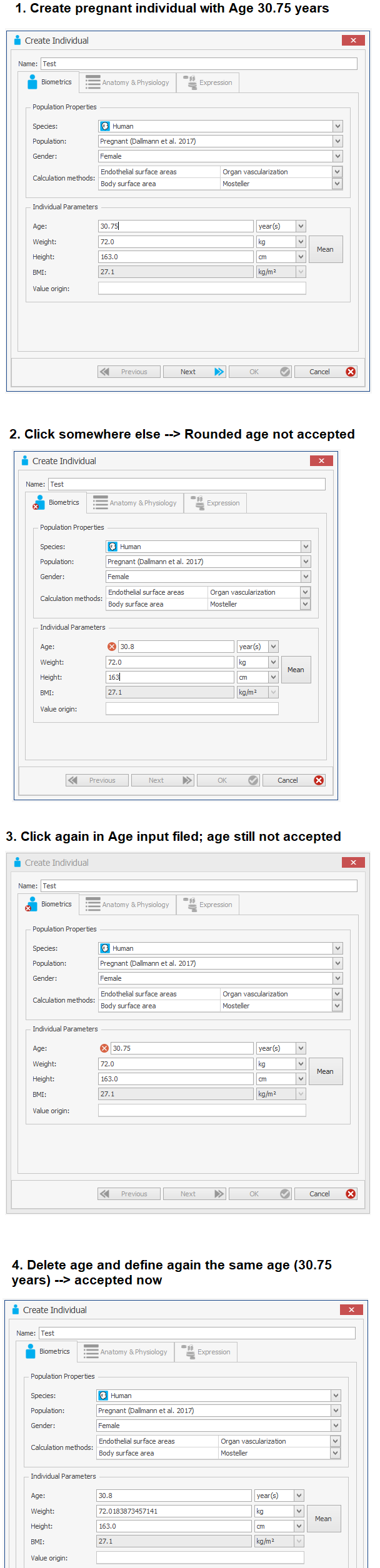 Inconsistent behavior when defining maximum pregnancy age with 1 displayed decimal place · Issue ...
