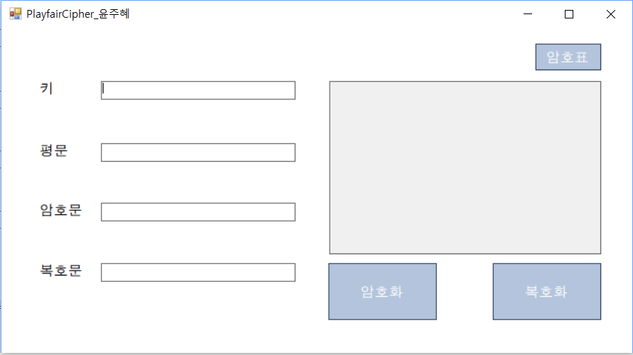 GitHub - yoonjoohye/PlayfairCipher: C#을 활용한 다중문자치환프로그램