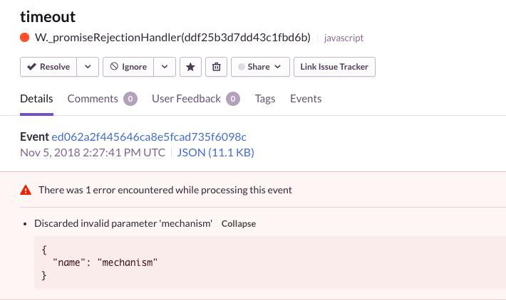 Discarded invalid parameter 'mechanism' · Issue #1730 · getsentry/sentry-javascript · GitHub