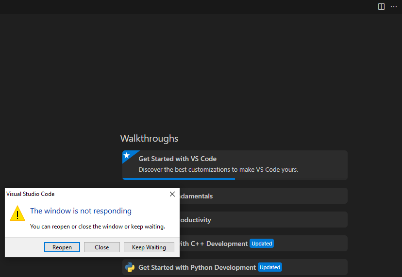 VScode slow startup. Displays error message "The window is not responding" · Issue #182690 ...
