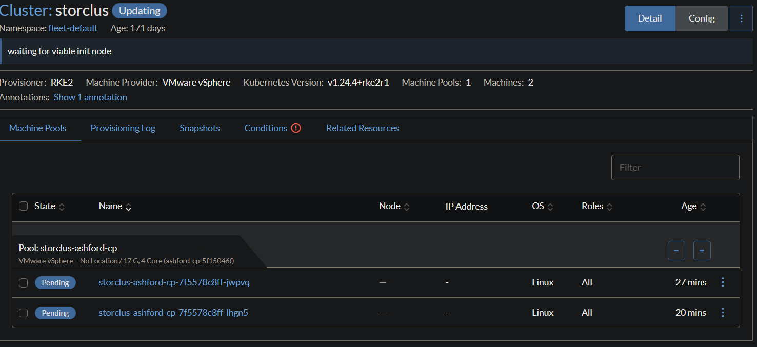 [BUG] cluster stuck in `Waiting for viable init node` after accidentally scaling down to 0 ...