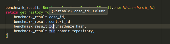 python objects representing DB entities: make detailed type information available (for IDE ...