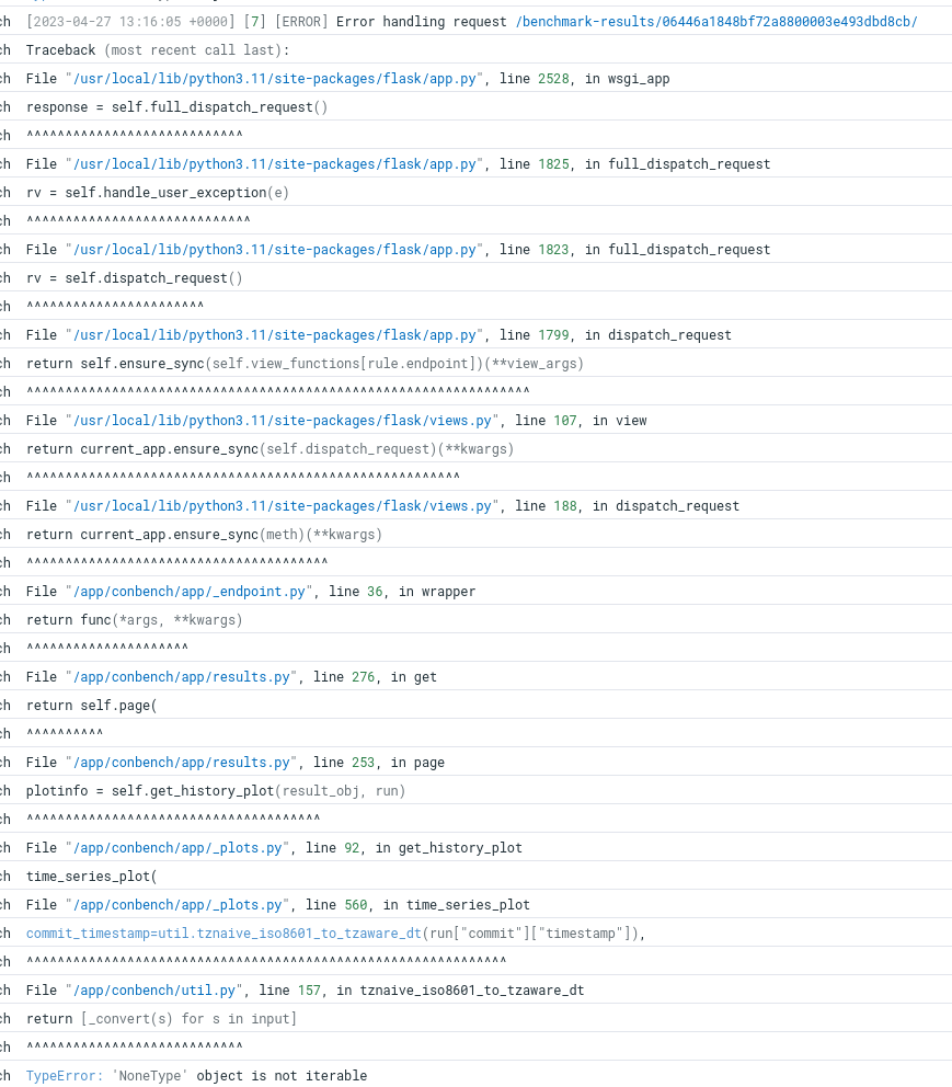 benchmark result view may crash because of `run["commit"]["timestamp"]` being `None` · Issue ...