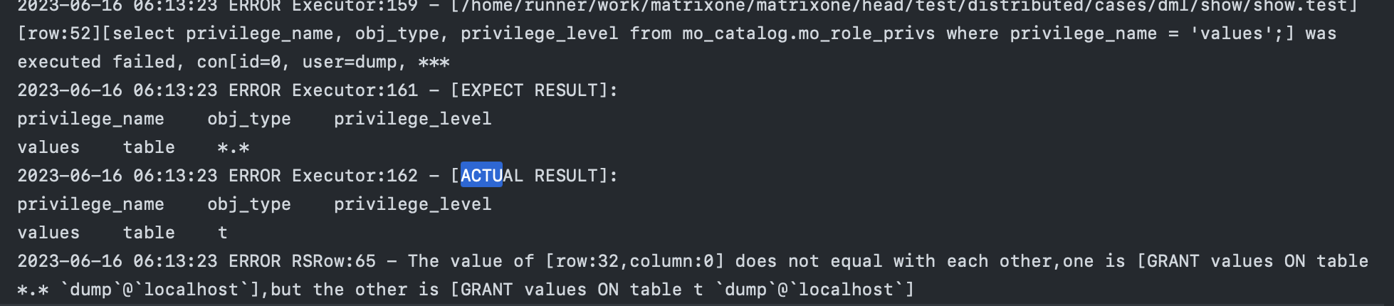 Bug Show Grants Error In Bvt Compatibility Test · Issue 10103 · Matrixoriginmatrixone · Github 