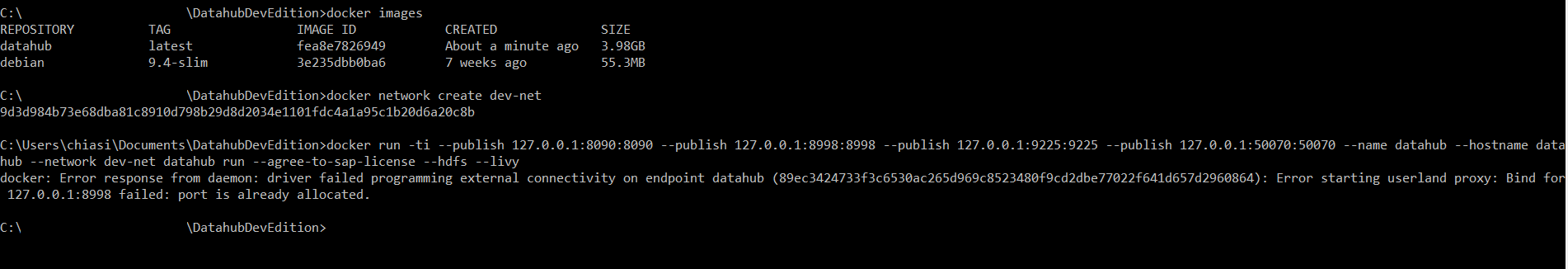 Error With Datahub Installation Error Starting Userland Proxy Bind For 1270018998 Failed