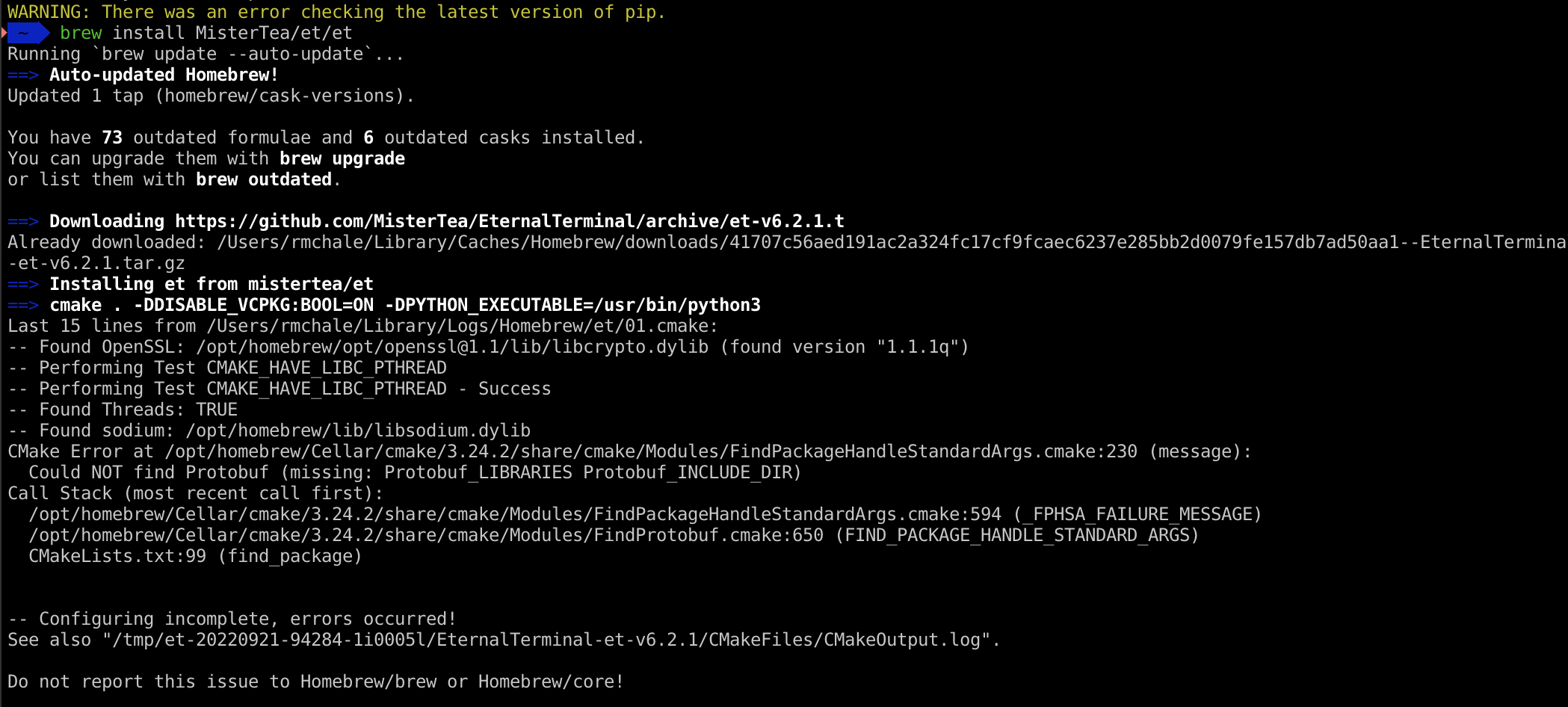 homebrew .. Could NOT find Protobuf (missing: Protobuf_LIBRARIES Protobuf_INCLUDE_DIR) · Issue ...