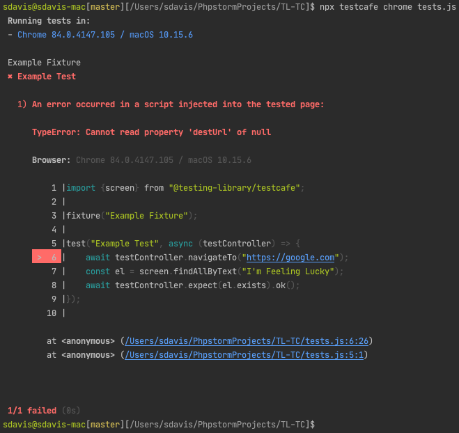 testcafe-testing-library breaks TestCafe's testController.navigateTo ...