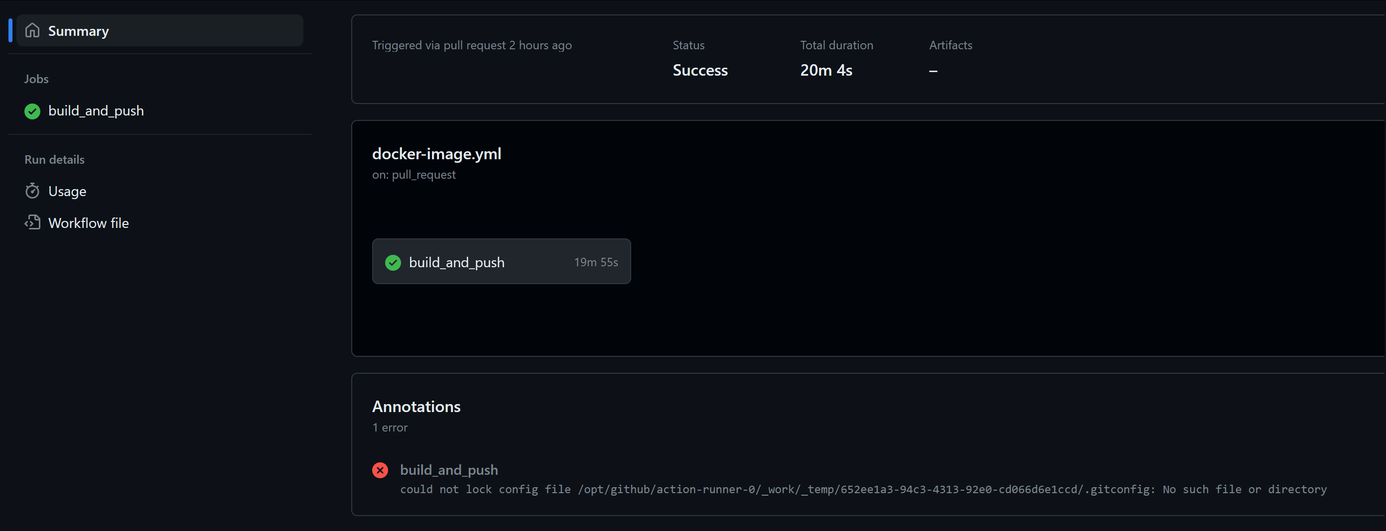 Completed actions show error with `.gitconfig`, live actions don't · community · Discussion ...